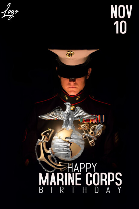 Black Typographic Happy Birthday Marines Poster Template | PosterMyWall