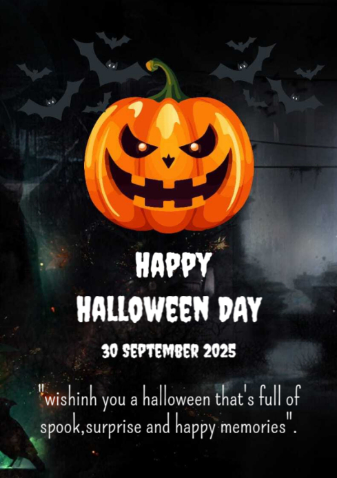 Plantilla de Black Typographic Happy Halloween A4 | PosterMyWall