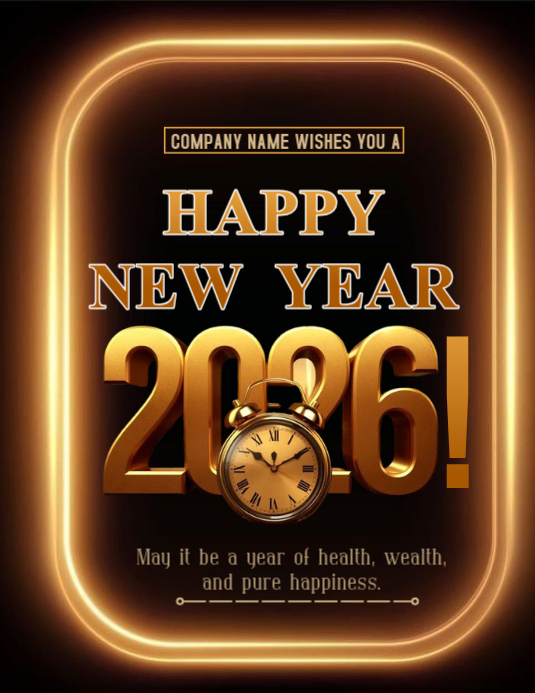 Plantilla de Black Typographic Happy New Year 2026 Wishes Flyer (us ...