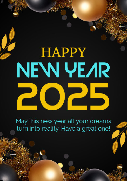 Black Typographic Happy New Year Celebration Flyers A4 Template ...