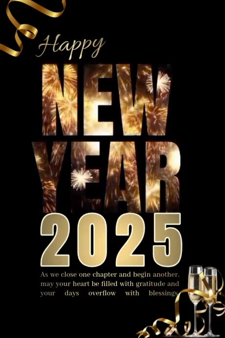 Black Typographic Happy New Year Greetings Poster Template | PosterMyWall