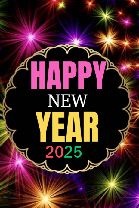 Black Typographic Happy New Year Template Poster | PosterMyWall