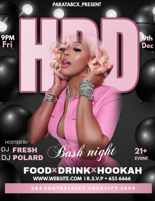 Copy of Black Typographic Hbd Bash Night Flyer (us Letter) | PosterMyWall