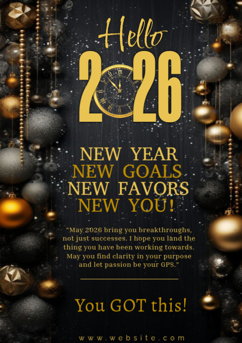 Plantilla de Black Typographic Hello 2026 A4 | PosterMyWall