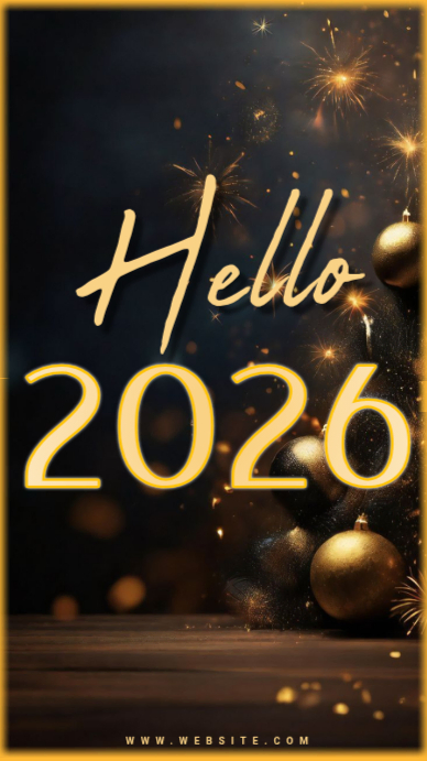 Black Typographic Hello 2026 Facebook Story Template | PosterMyWall