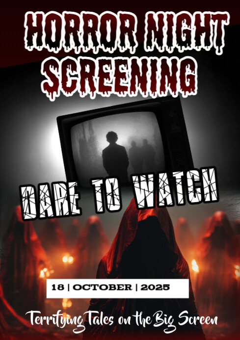 Plantilla de Black Typographic Horror Night Screening A3 | PosterMyWall