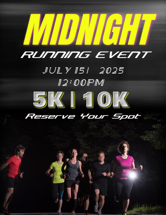 Black Typographic Midnight Running Event Flyer (us Letter) Template ...