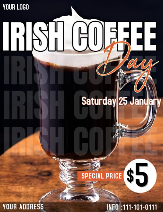 Copy of Black Typographic National Irish Coffee Day Flyer (us Letter ...