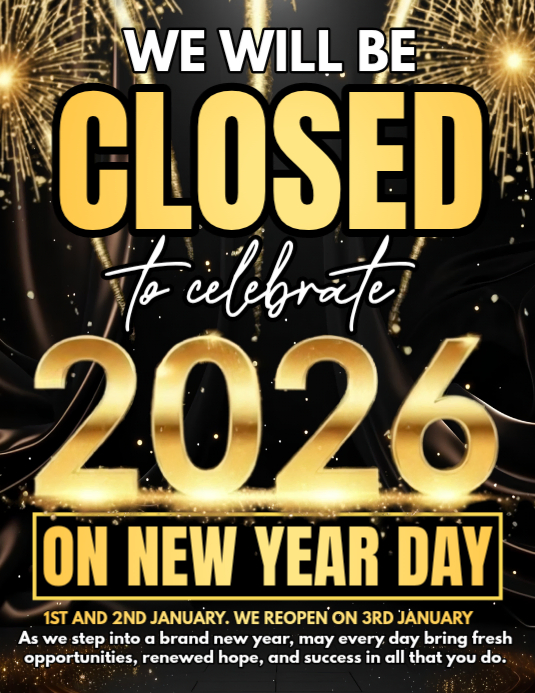 Black Typographic New Year Closed Flyer (us Letter) Template | PosterMyWall