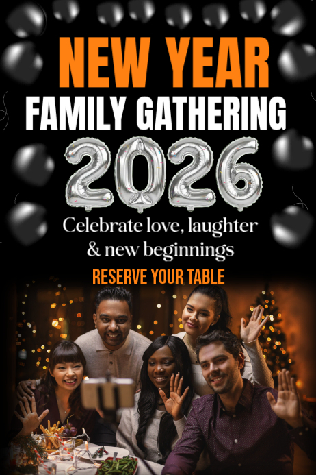 Black Typographic New Year Family Gathering Poster Template | PosterMyWall