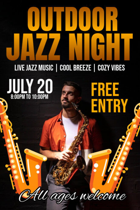 Black Typographic Outdoor Jazz Night Poster Template | PosterMyWall
