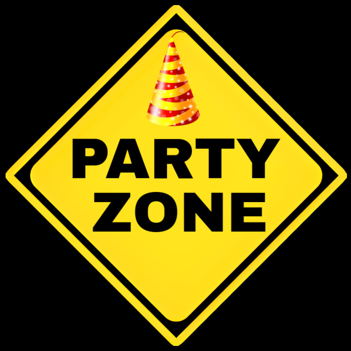 Black Typographic Party Zone Warning Sign Instagram Post Template ...