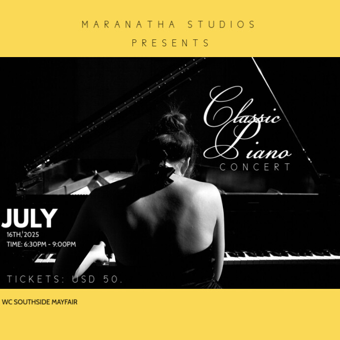 Black Typographic Piano Concert Instagram Post Template | PosterMyWall