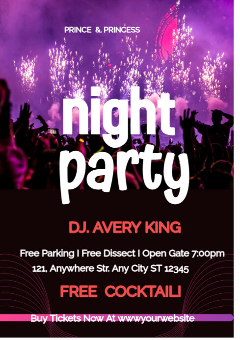 Black Typographic Purple And Black Minimalist Modern Night Party Poster ...