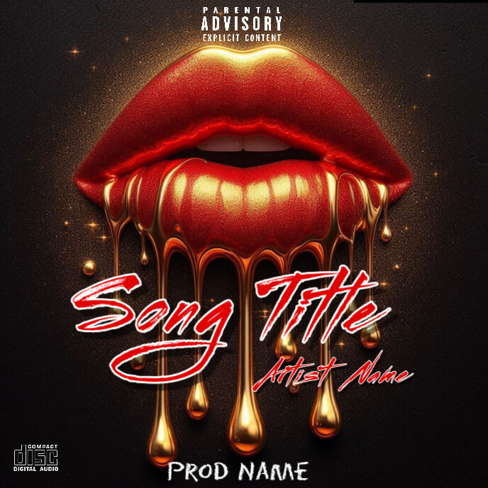Black Typographic Red Dripping Lips Song Mixtape Album Cover Template ...