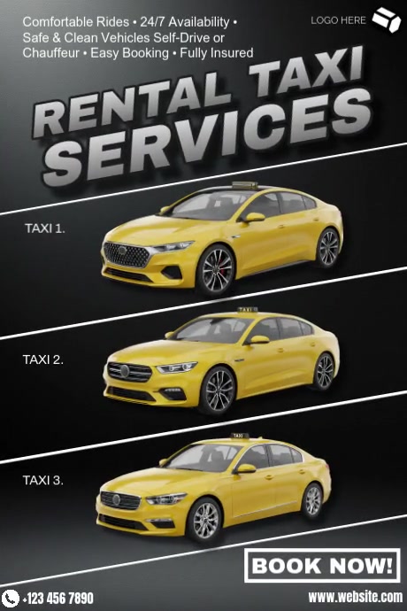 Black Typographic Rental Taxi Services Template Poster | PosterMyWall