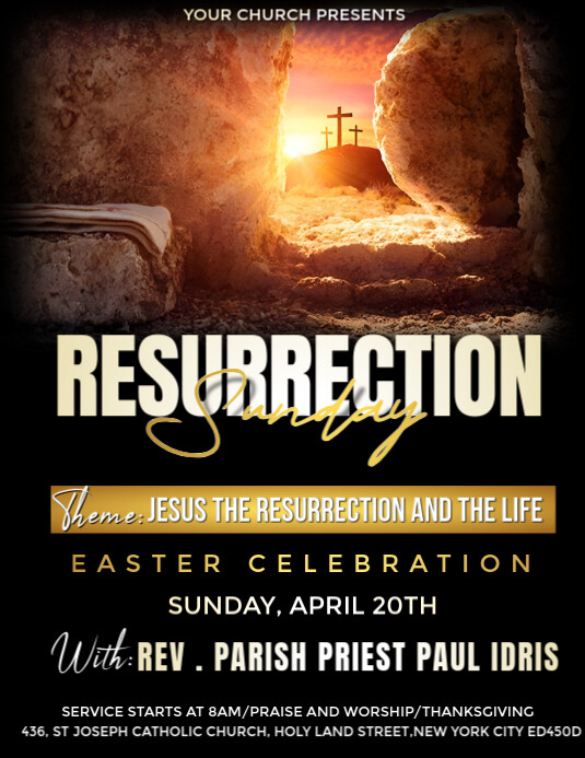 Black Typographic Resurrection Sunday Flyer (us Letter) Template ...