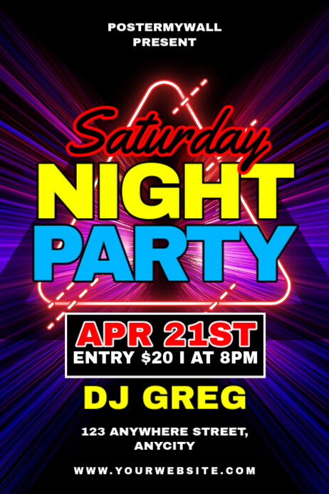 Black Typographic Saturday Night Party Poster Template | PosterMyWall