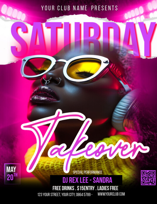 Black Typographic Saturday Takeover Party Flyer (us Letter) Template ...