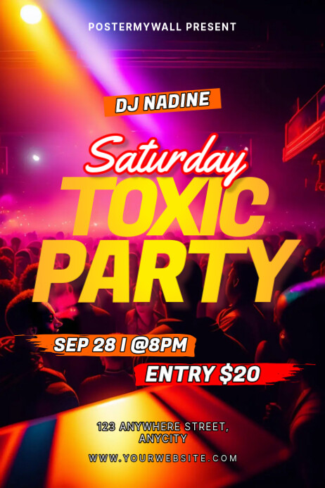 Plantilla de Black Typographic Saturday Toxic Party Poster | PosterMyWall
