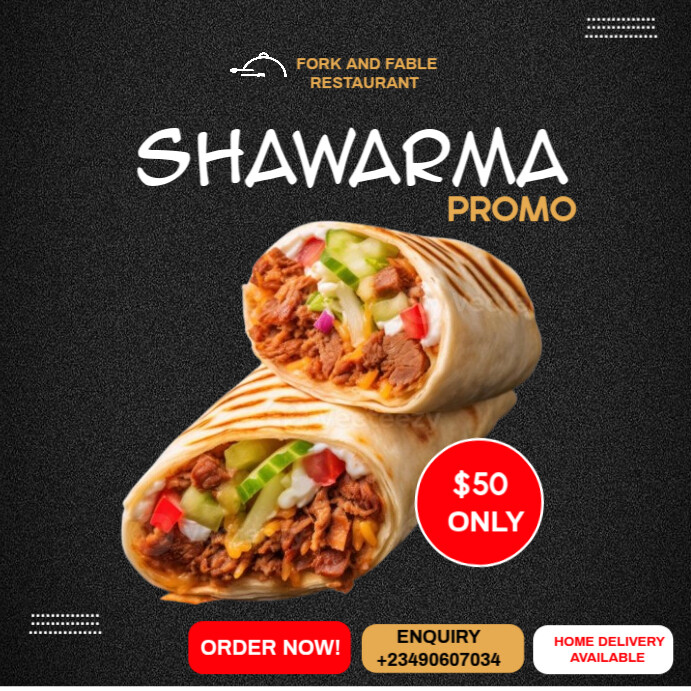 Black Typographic Shawarma Promo Flyer Design Instagram Post Template ...