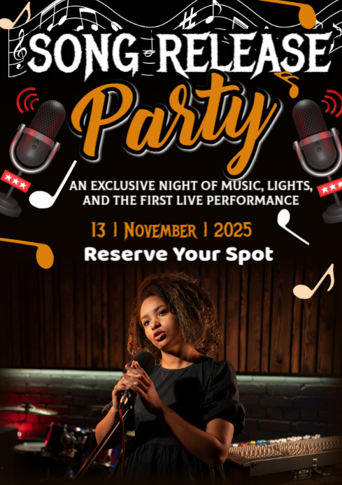 Black Typographic Song Release Party A4 Template | PosterMyWall