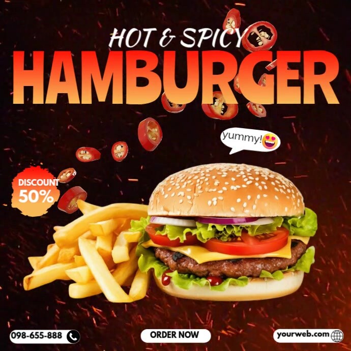 Black Typographic Spicy Fast Food Flyer Instagram Post Template ...