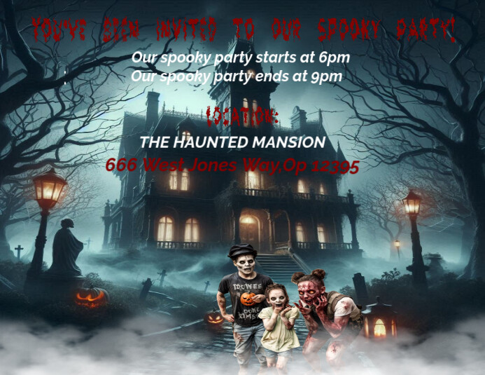 Black Typographic Spooky Halloween Zombie Hau Template | PosterMyWall