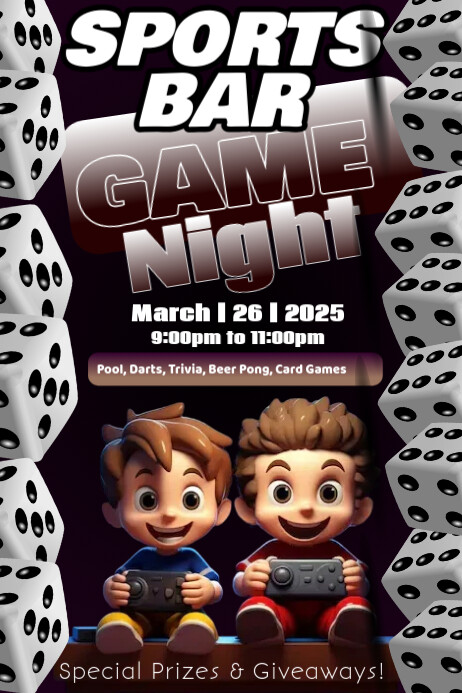 Black Typographic Sports Bar Game Night Poster Template | PosterMyWall