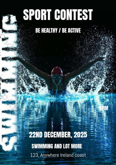 Black Typographic Swimming Competition A4 Template | PosterMyWall