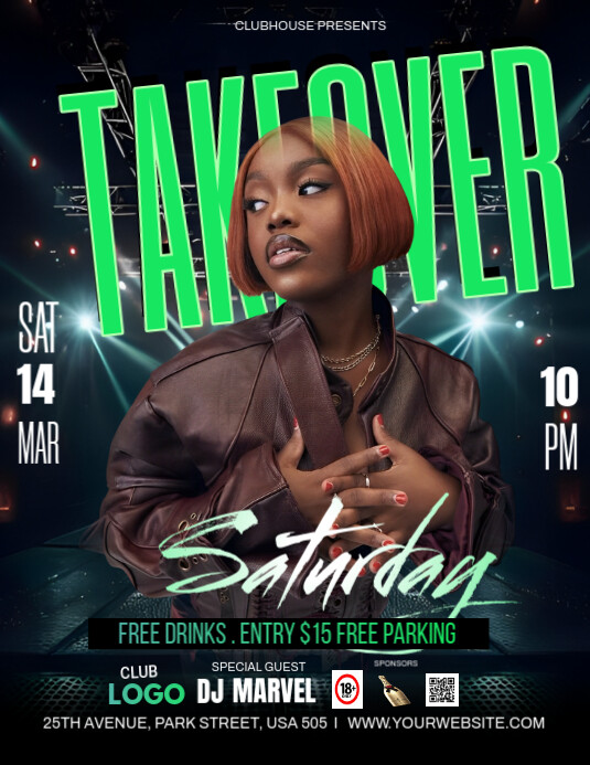 Black Typographic Takeover Saturday Party Flyer (us Letter) Template ...
