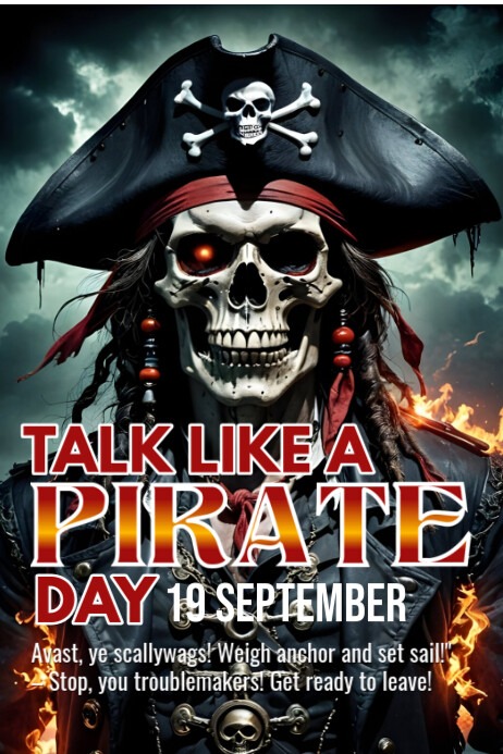Black Typographic Talk Like A Pirate Day Pos Template | PosterMyWall