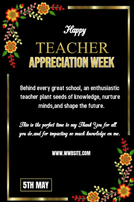 Black Typographic Teacher Appreciation Week Poster Template | PosterMyWall