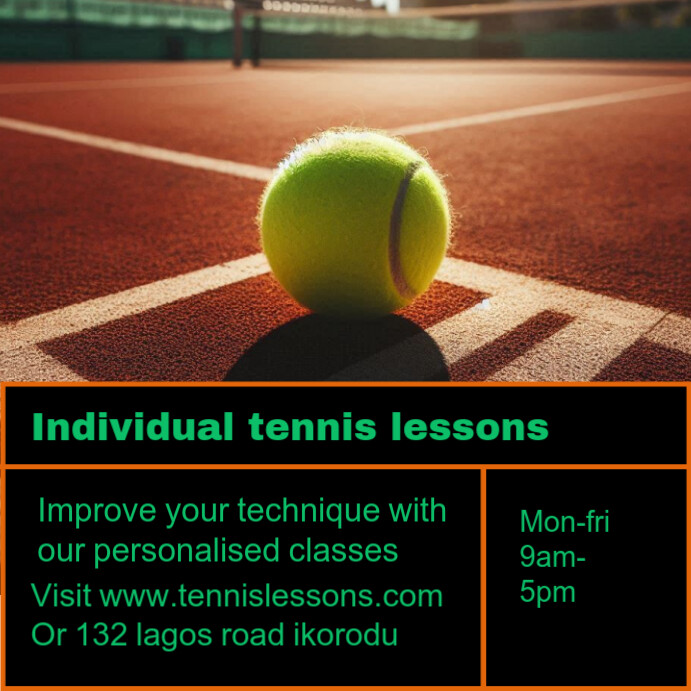 Black Typographic Tennis Lessons Flyer Instagram Post Template ...