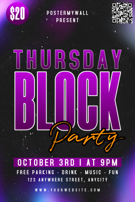 Black Typographic Thursday Block Party Poster Template | PosterMyWall