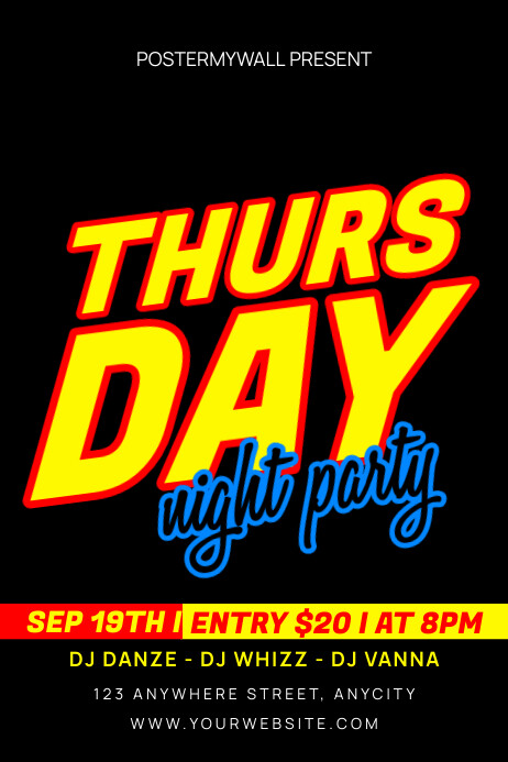 Black Typographic Thursday Night Party Poster Template | PosterMyWall