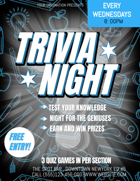Black Typographic Trivia Night Flyer (us Letter) Template | PosterMyWall