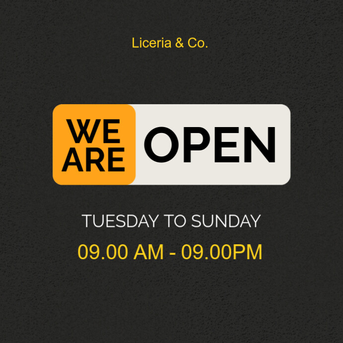 Black Typographic We Are Open Now Posters Instagram Post Template ...
