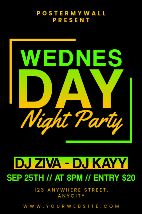 Plantilla de Black Typographic Wednesday Night Party Poste | PosterMyWall