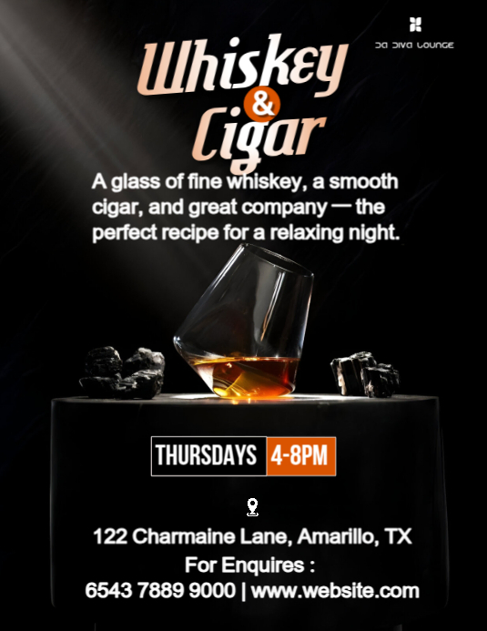 Black Typographic Whiskey & Cigar Flyer (us Letter) Template | PosterMyWall