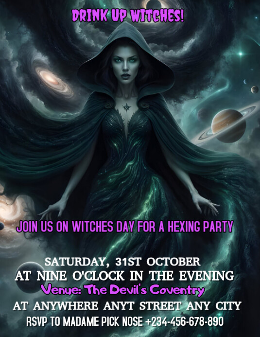 Black Typographic Witches Day Celebration Template Flyer (us Letter ...