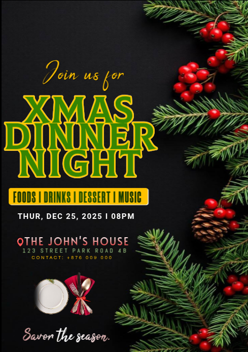 Black Typographic Xmas Dinner Party A4 Template | PosterMyWall