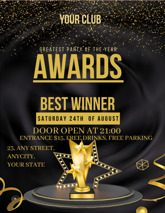 Plantilla de Black Typography Award Winner Flyer (us Lette | PosterMyWall