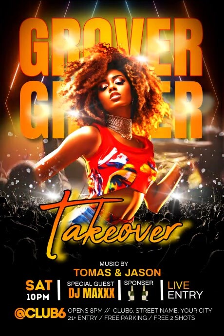 Black Typography Grover Party Flyer Poster Templat | PosterMyWall