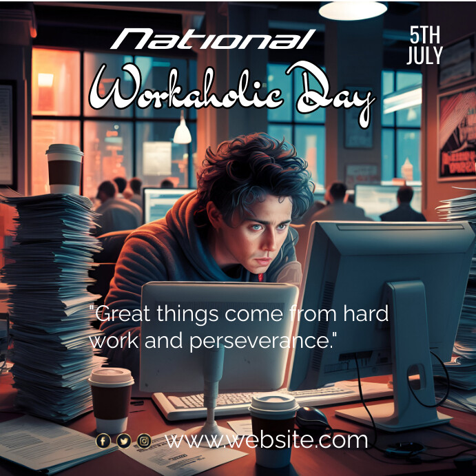 Black Typography National Workaholic Day Inst Template | PosterMyWall