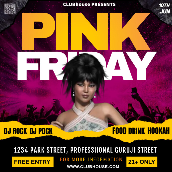 Black Typography Pink Friday Night Instagram Template | PosterMyWall