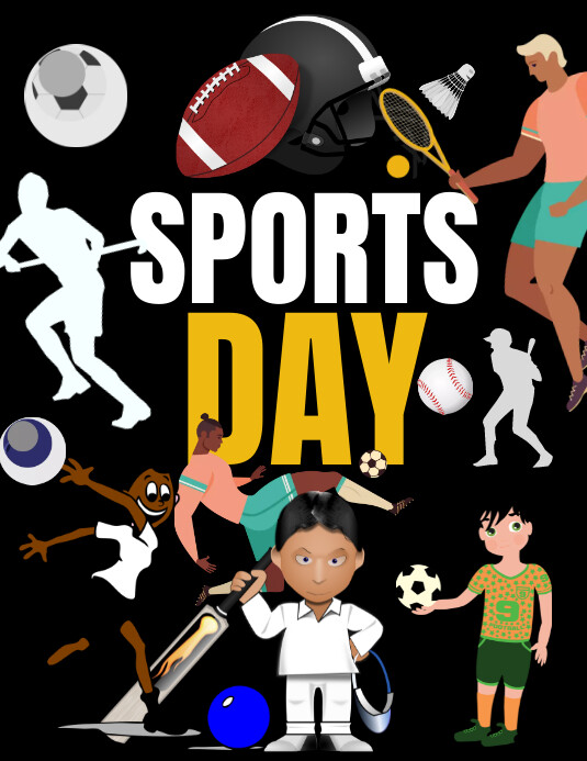 Black Typography Sports Day Flyer (us Letter Template | PosterMyWall