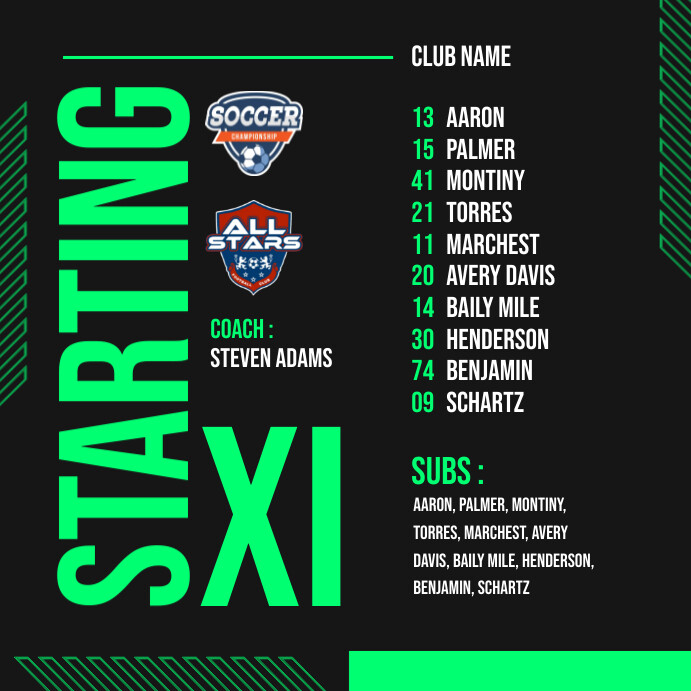Black Typography Starting Lineup Instagram Po Template | PosterMyWall