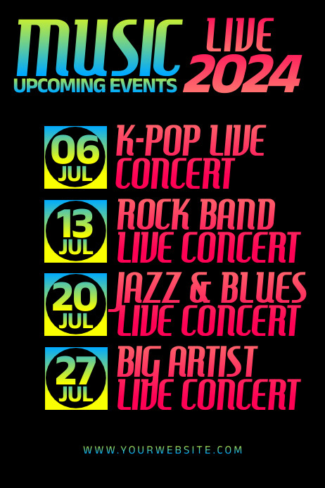 Black Upcoming Events Music 2024 Poster Template | PosterMyWall