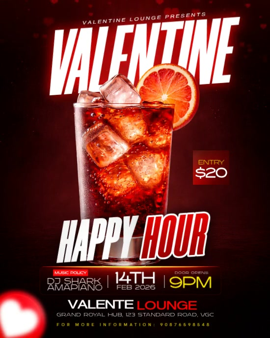 Black Valentine's Day Happy Hour Instagram Portrait Video Template ...